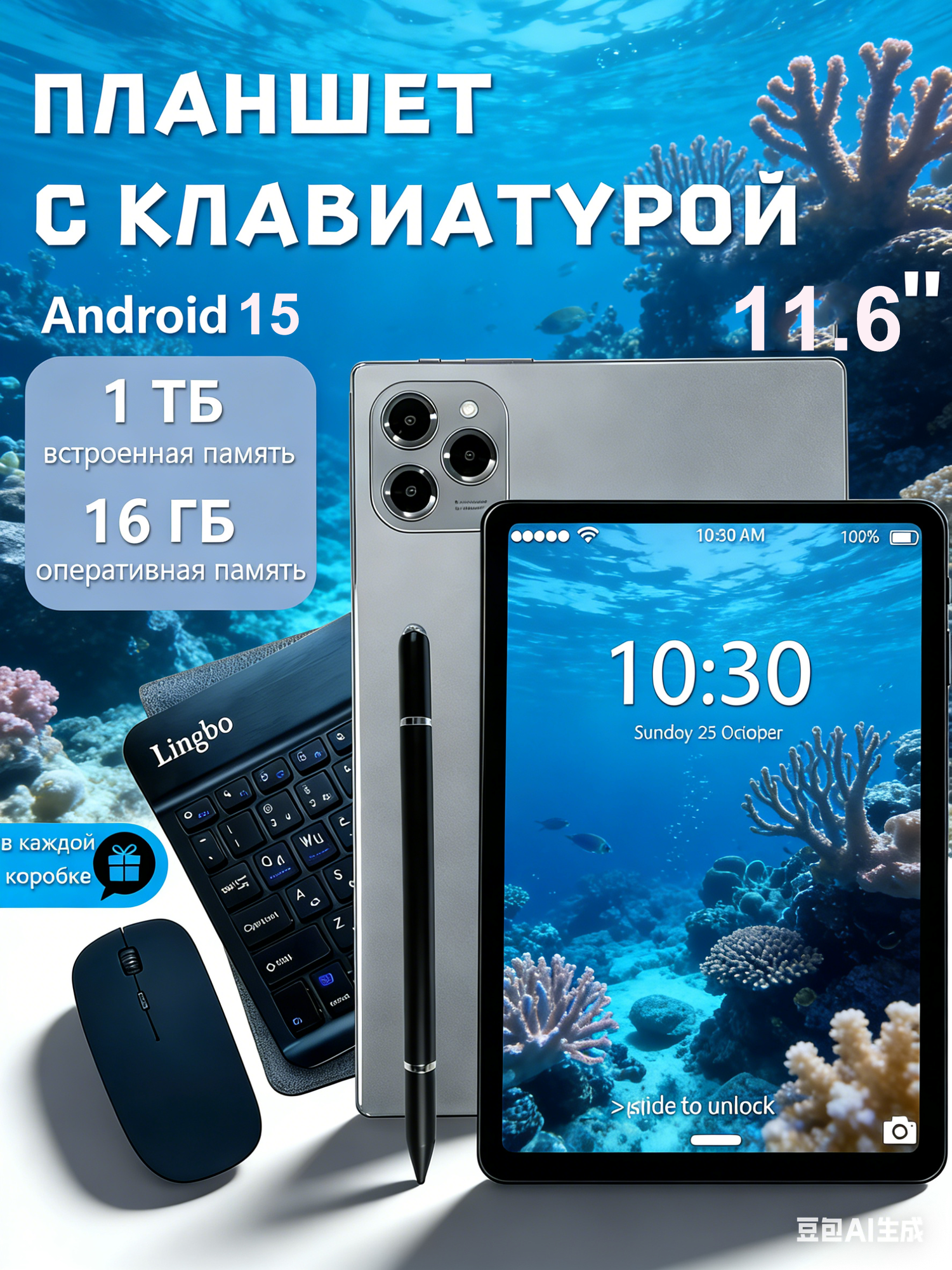 Игровой планшет Galaxy Pro12 андроид15 16+1024G 11.6 дюймов мышь+клавиатура 8800мАч 2K экран Новинка с отличным звуком