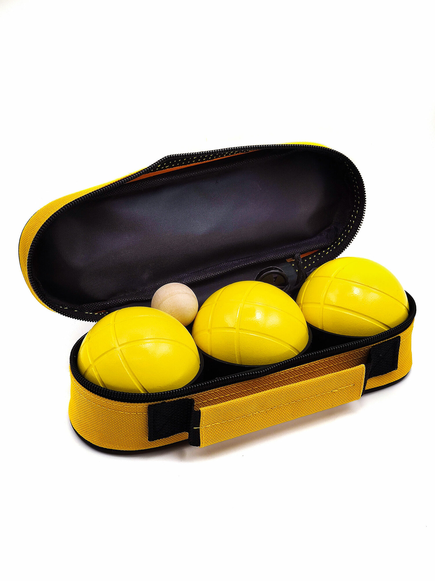 Петанк металлический Фабрика Игр спортивная игра для улицы Бочча, 3 шара, глянцевые, желтые, в сумке
