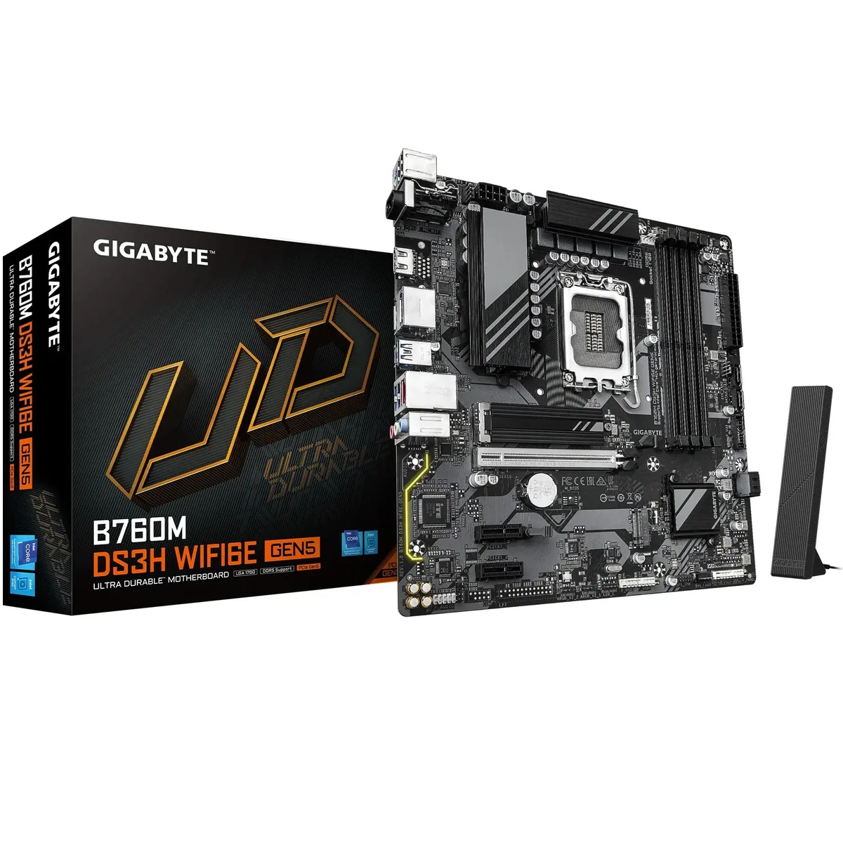 Материнская плата Gigabyte B760M DS3H WIFI6E GEN5, Socket LGA 1700, Intel B760, mATX, Ret, черный