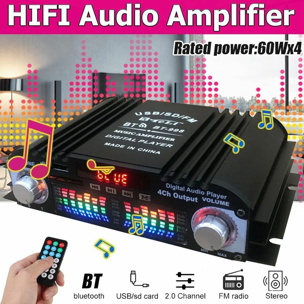 (A R I O)Цифровой аудиоусилитель HIFI BT-998 С ЖК-дисплеем для увеличения мощности