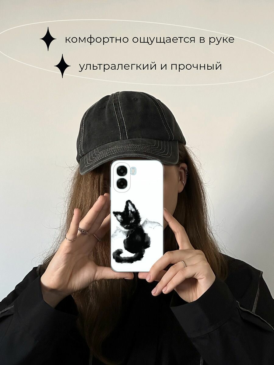 Силиконовый чехол на Oppo A6x / Оппо A6x с принтом Крылатый кот — фото 1