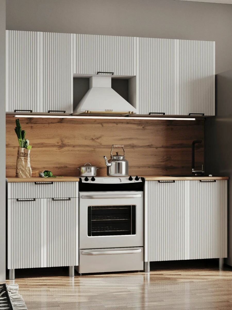 Кухонный гарнитур (кухня) Кампео 2 м с окапом, ЛДСП/МДФ, Белый/Белый снег, 2000х2160х430, тэкс