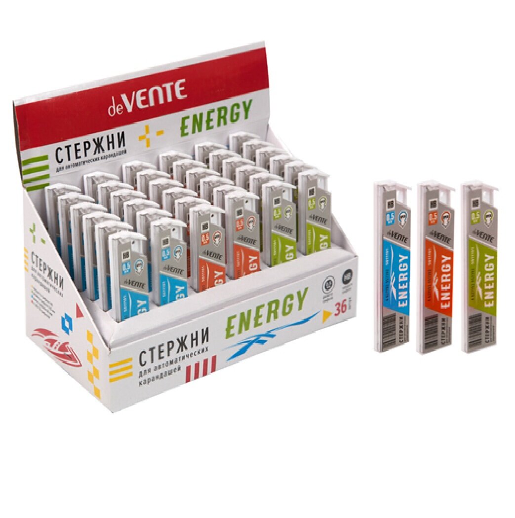 Грифели для механических карандашей 0,5мм, HB " deVente " Energy, 12шт, пластиковый футляр, количество: 36 упаковок