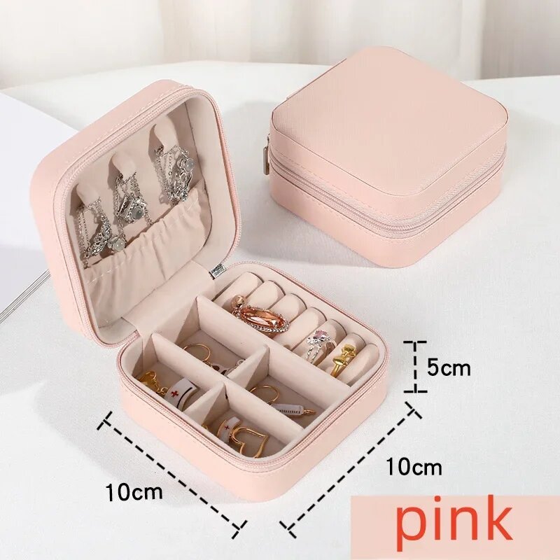 Мини портативная шкатулка для украшений из искусственной кожи Розовый, 1pc-pink
