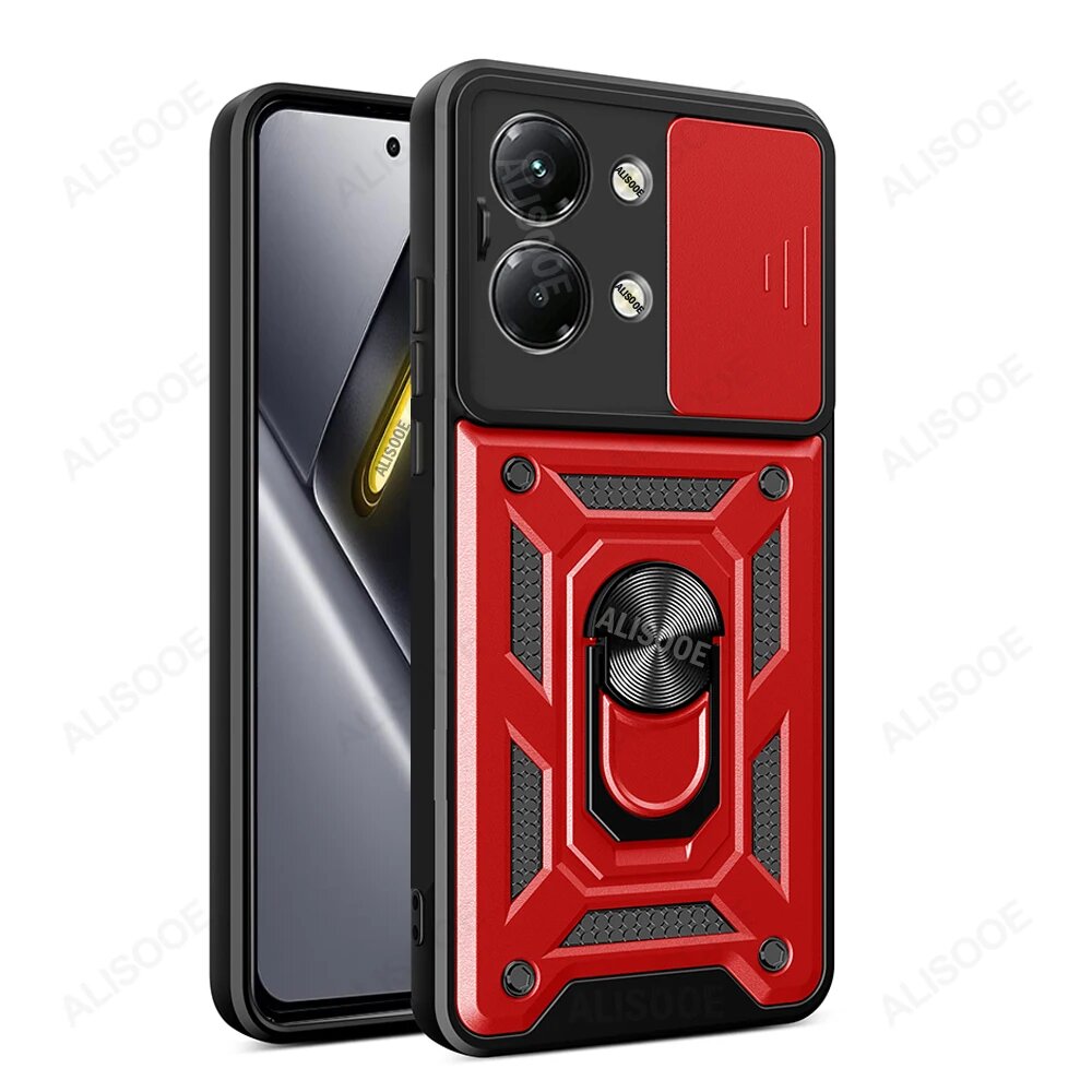 Красный чехол-броня POCO X8 Pro с кольцом