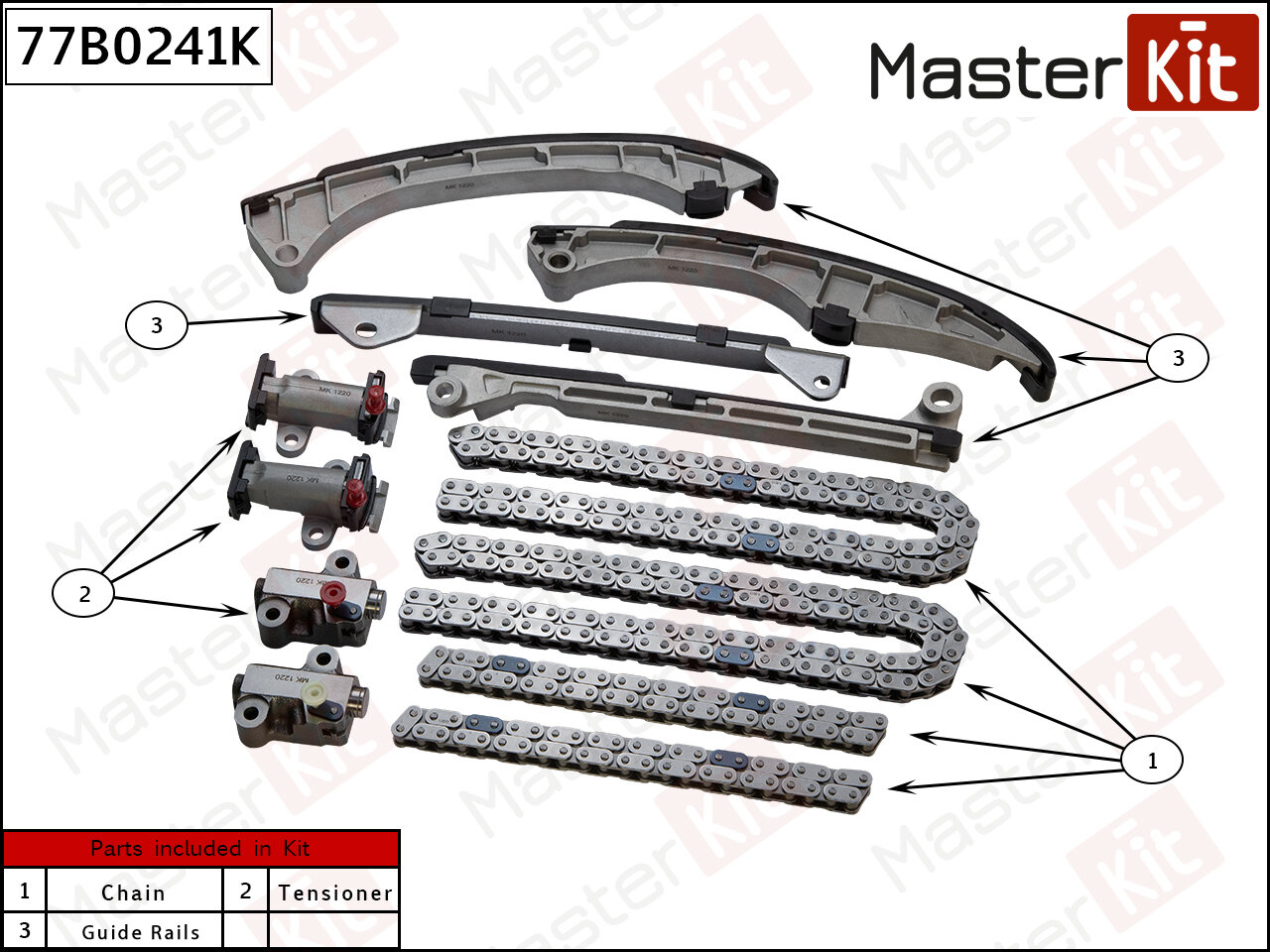 Комплект цепи ГРМ TOYOTA LAND CRUISER 200/LEXUS LX570 3UR-FE 07- (без звездочек), MASTERKIT 77B0241K