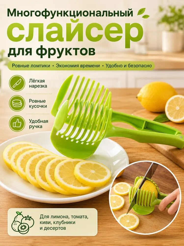Слайсер для фруктов с ручкой, многофункциональный держатель для нарезки лимона, томата, киви и клубники, кухонный фиксатор для ровных ломтиков