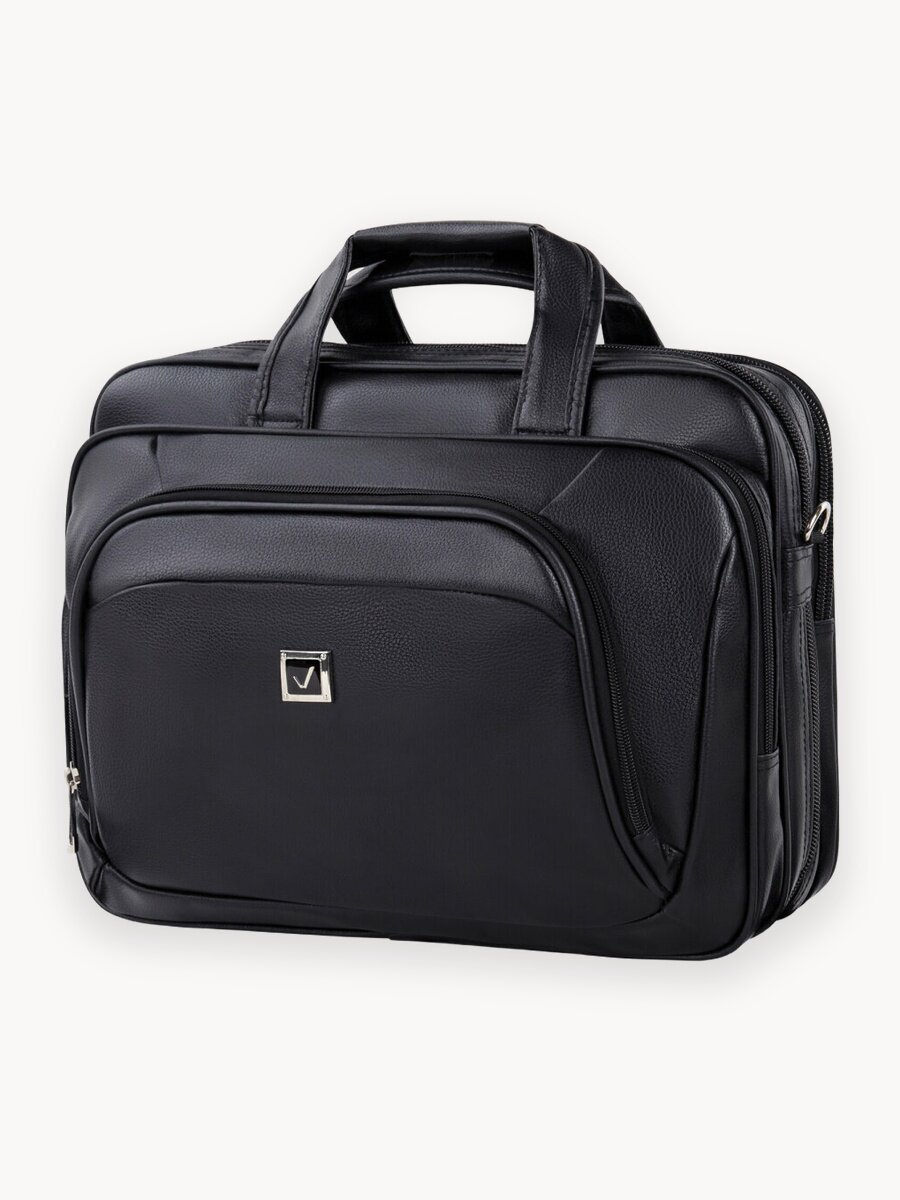 Сумка портфель BRAUBERG CARBON с отделением для ноутбука 15-16", 2 отделения, экокожа, черная, 32х41х12 см, 240399