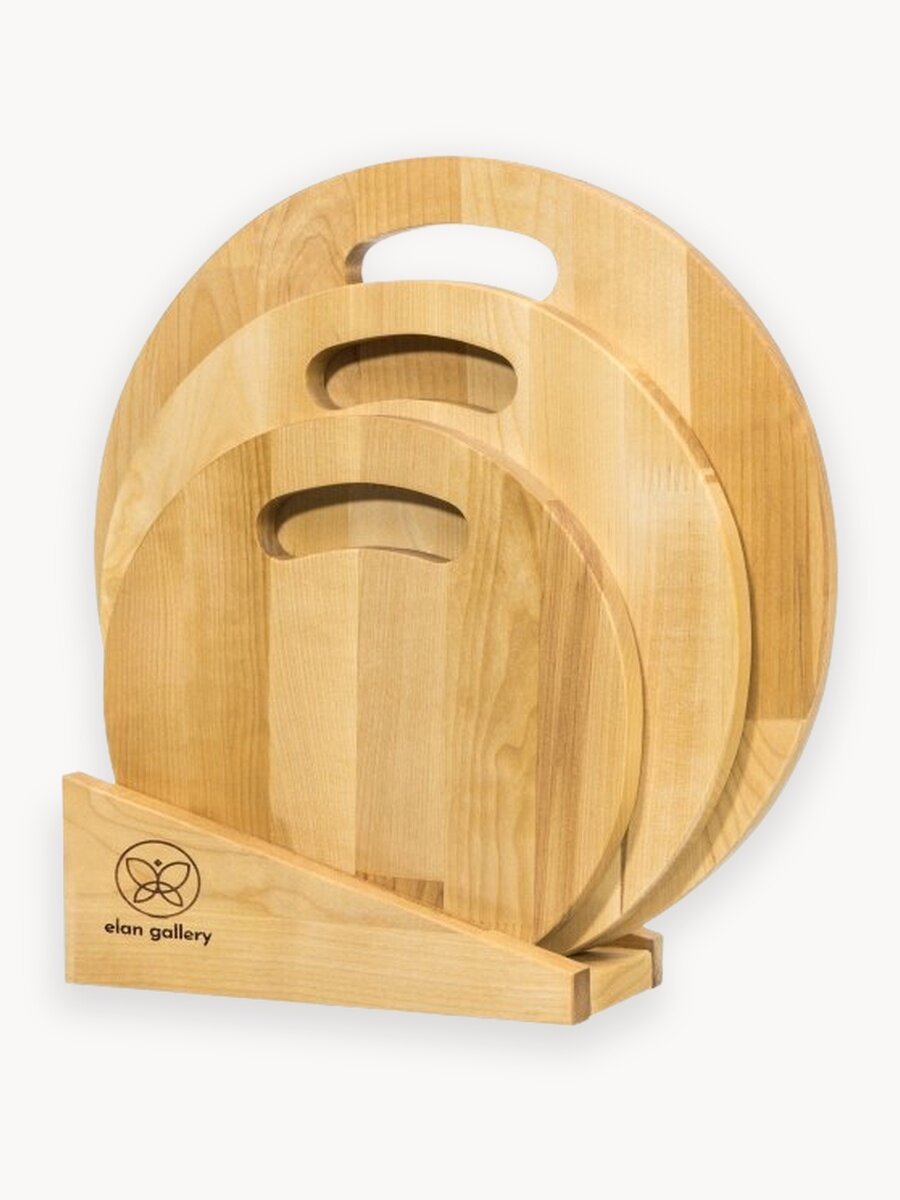 Набор из 3х досок Elan Gallery Круг 35х35х1,8 см, 30х30х1,8 см, 25х25х1,8 см с ручкой на деревянной подставке