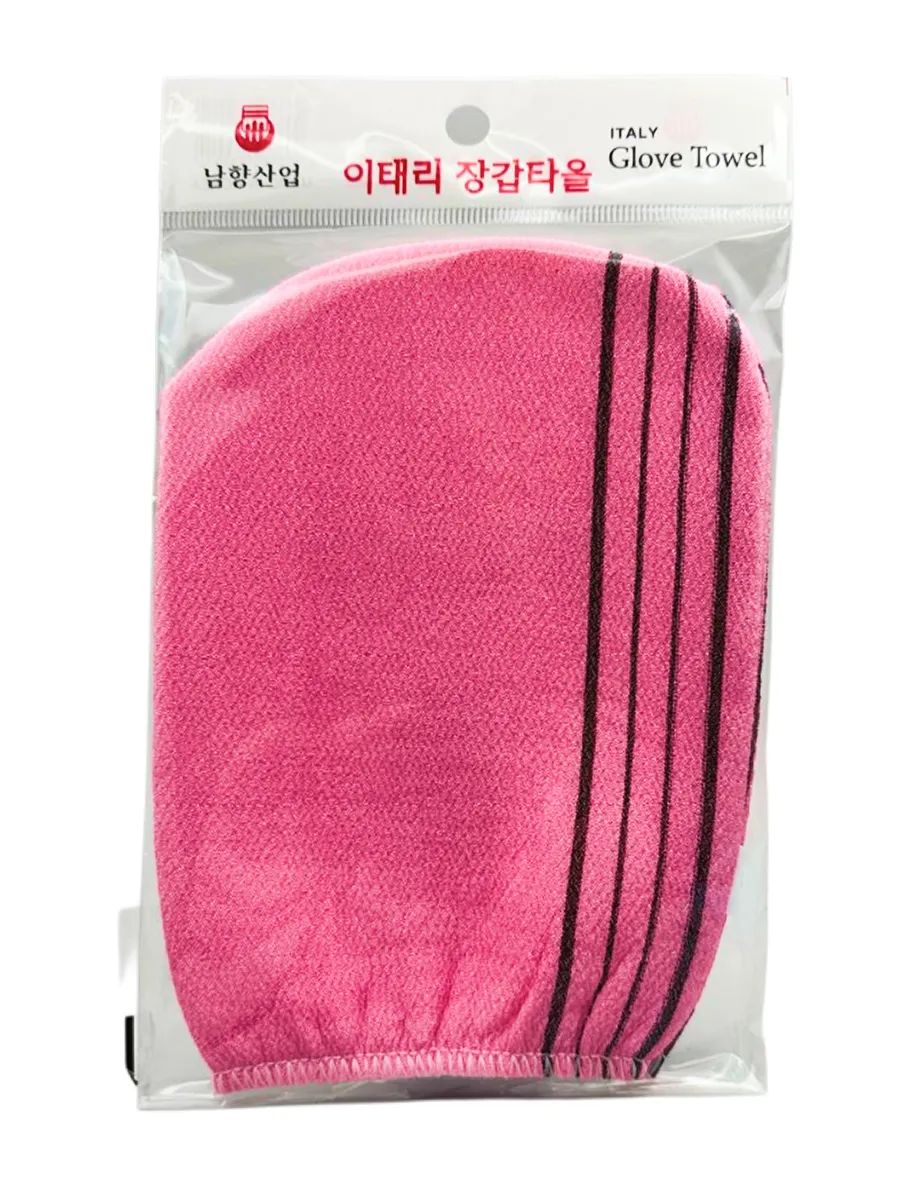 Bath Towel Мочалка-варежка для душа с пилинг-эффектом, уплотненная, розовый