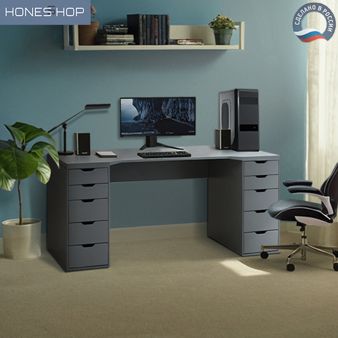 Игровой компьютерный стол Рикс, ЛДСП, платина, 160х65х75