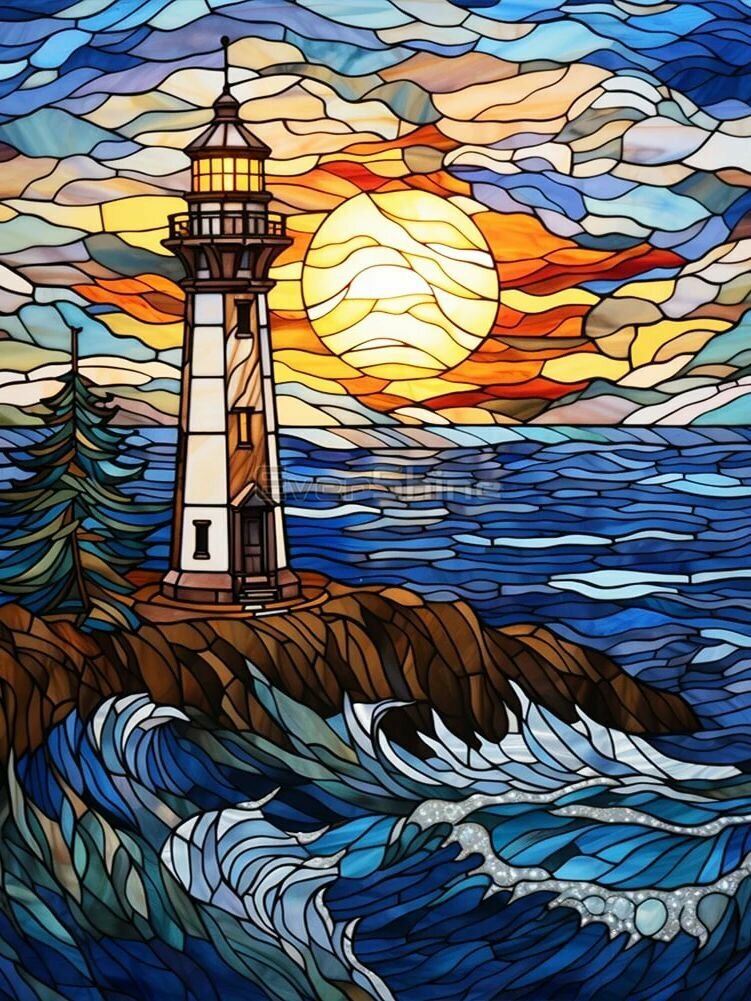 Алмазная картина "маяк" алмазная огранка 40х50 см,40X50CM, белый