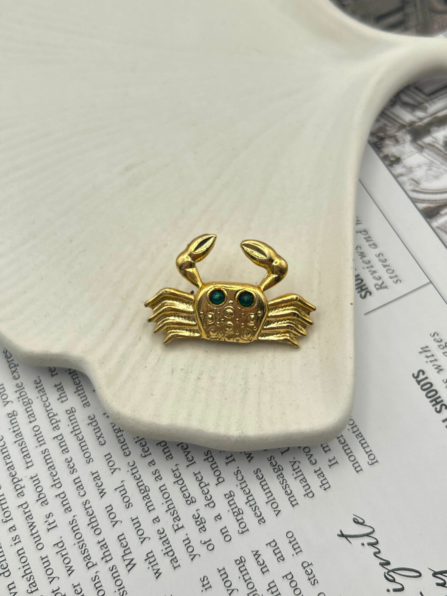 Советская винтажная позолоченная брошь, краб