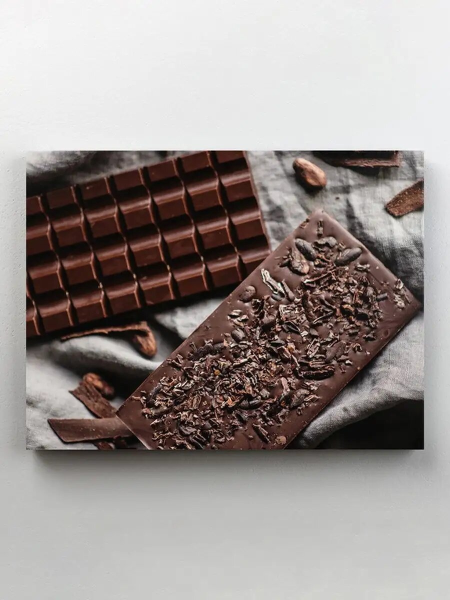 Интерьерная картина на холсте "Плитка шоколада с ореховой начинкой" размер 40x30 см