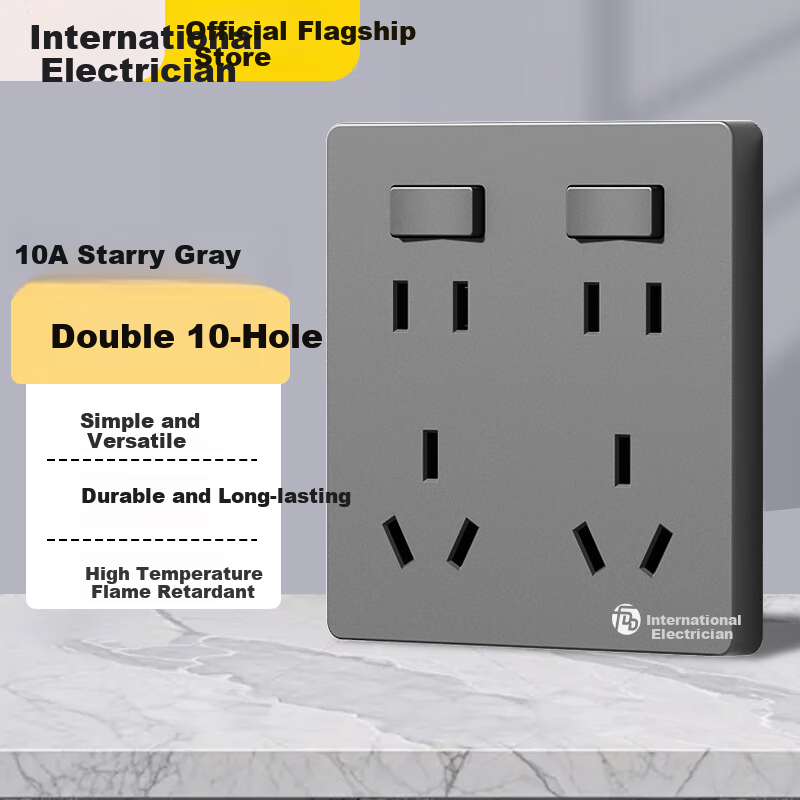 FDD 86 Type Switch Socket 2 Gang 10 Hole Socket 2 Gang 10 Hole Wall Power Outlet Large Panel Grey