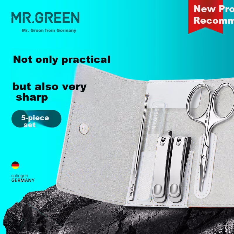 MR.GREEN German Nail Clipper Set Nail Clipper Oblique Nail Clipper Nose Hair Clipper Ear Spoon Nail Care 5-piece Set Mr-6672
