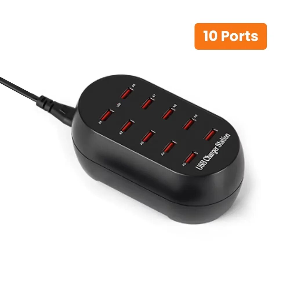 10 портов, 50 Вт, USB-зарядная станция, многопортовый USB-концентратор, настольное зарядное устройство для Iphone 16 15 Pro, Samsung, планшета, Ipad, несколько устройств