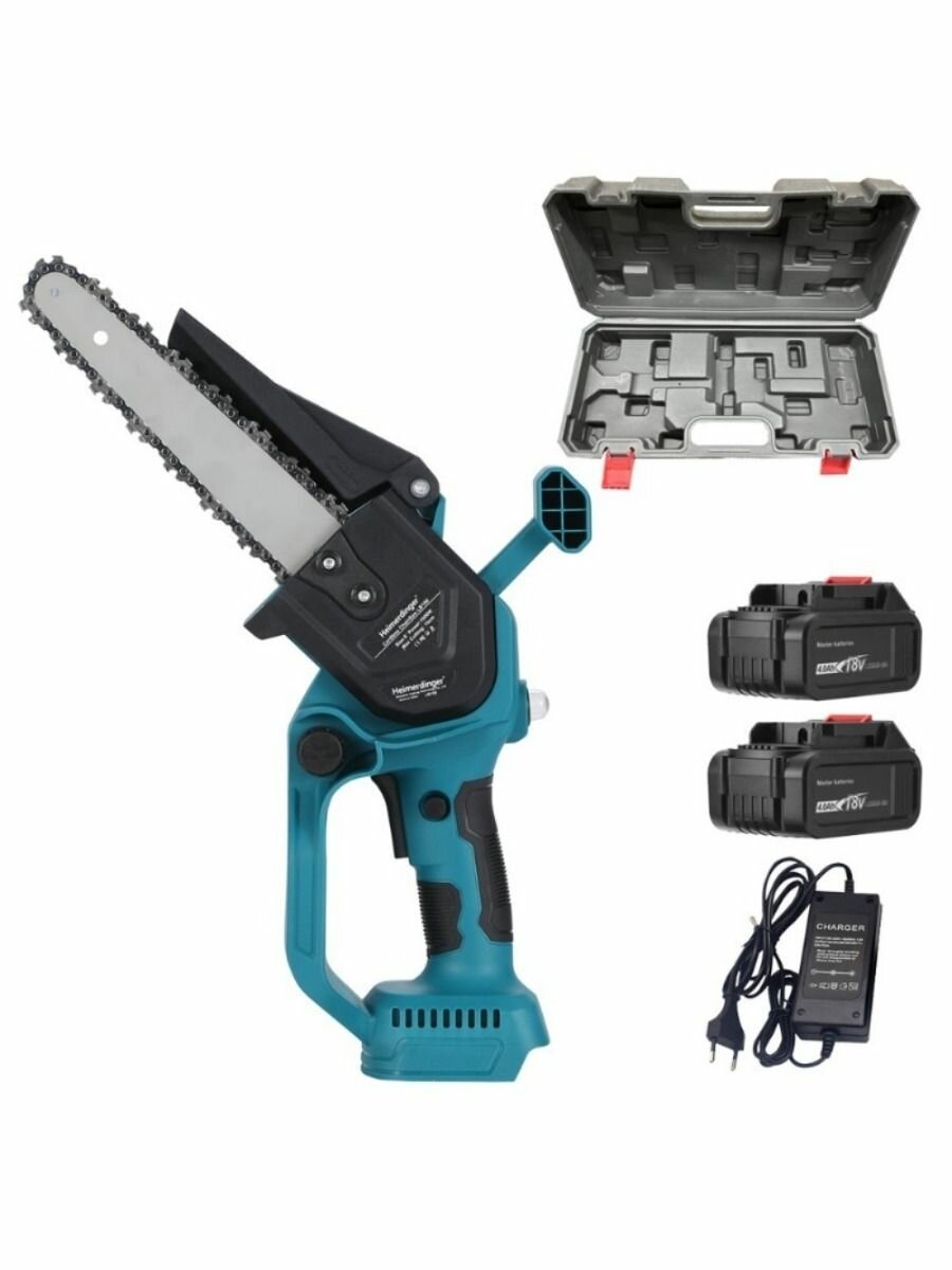 Heimerdinger 18В 8-дюймовая бесщеточная аккумуляторная электрическая цепная пила, 2х4 Ач Li-Ion, в кейсе, LB190