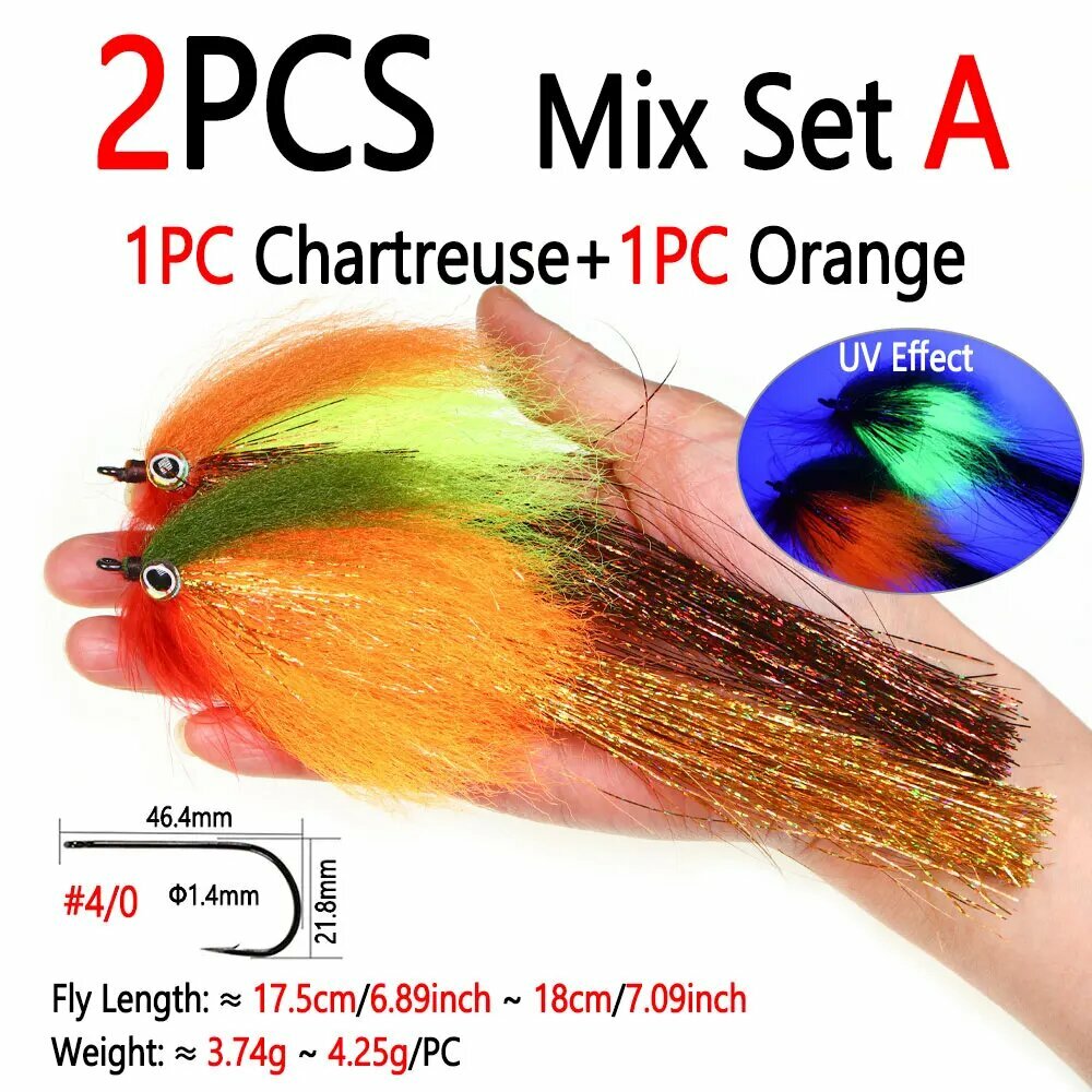 Bimoo Большой Рыбный Стример Fly Желтый 4/0 Оранжевый, 2pcs Mix Set A