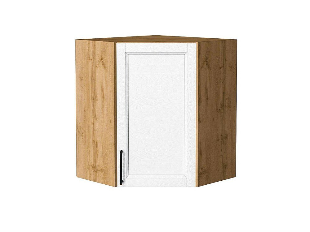 VVT Шкаф верхний угловой Сканди Дуб Вотан, White Silkwood, 720 В*Ш*Г 716*600*600, фасад МДФ White Silkwood, корпус Дуб Вотан White Silkwood