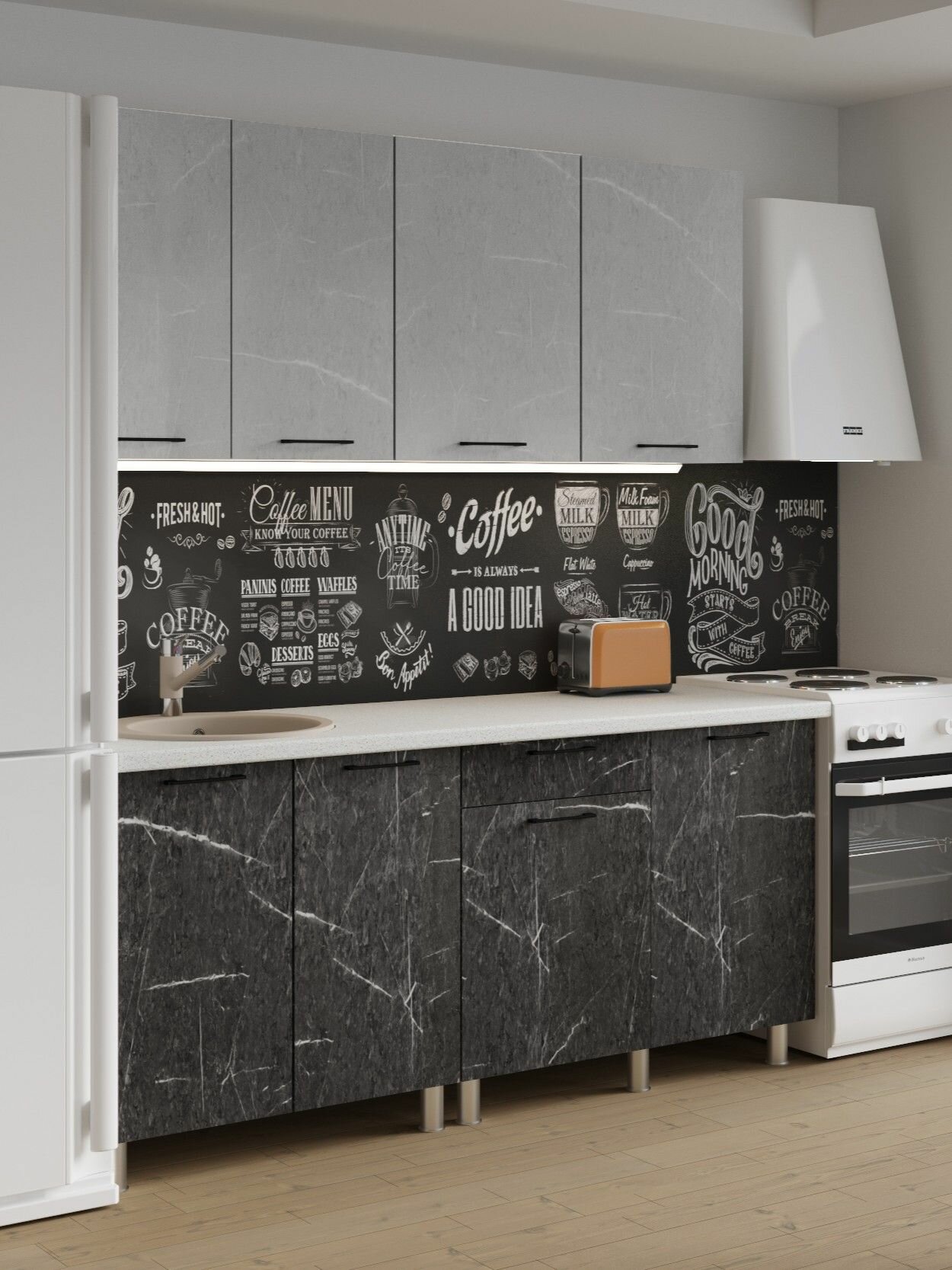 Кухонный гарнитур Марбл МДФ 1,8м мрамор лайт/дарк без столешницы