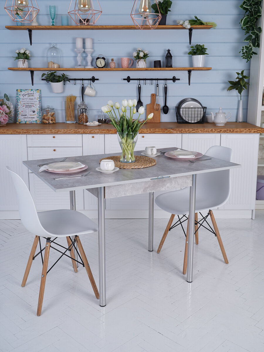 Стол кухонный обеденный раскладной Виста, камень светлый, 120/60х78х75 см.