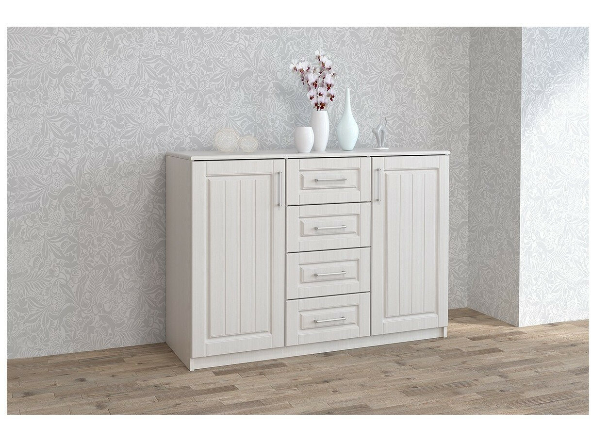 Комод в стиле кантри, 2 створки/Ящики, Бодега белая/сандал МДФ/ЛДСП