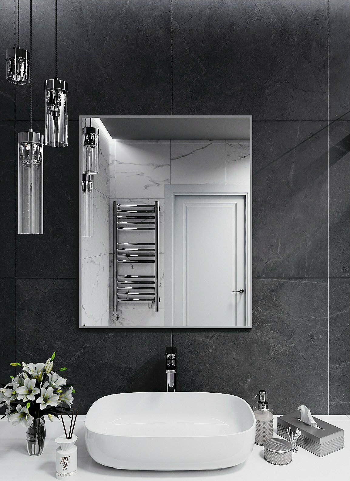 Зеркало в алюминиевой раме настенное ONE MIRROR 80х60 см. Серебро