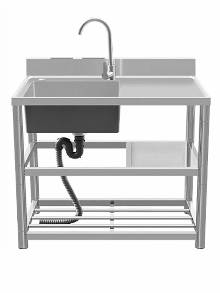 Мойка кухонная из нержавеющей стали, Включает в себя кронштейн и горячую и холодную воду, 90x50x80см