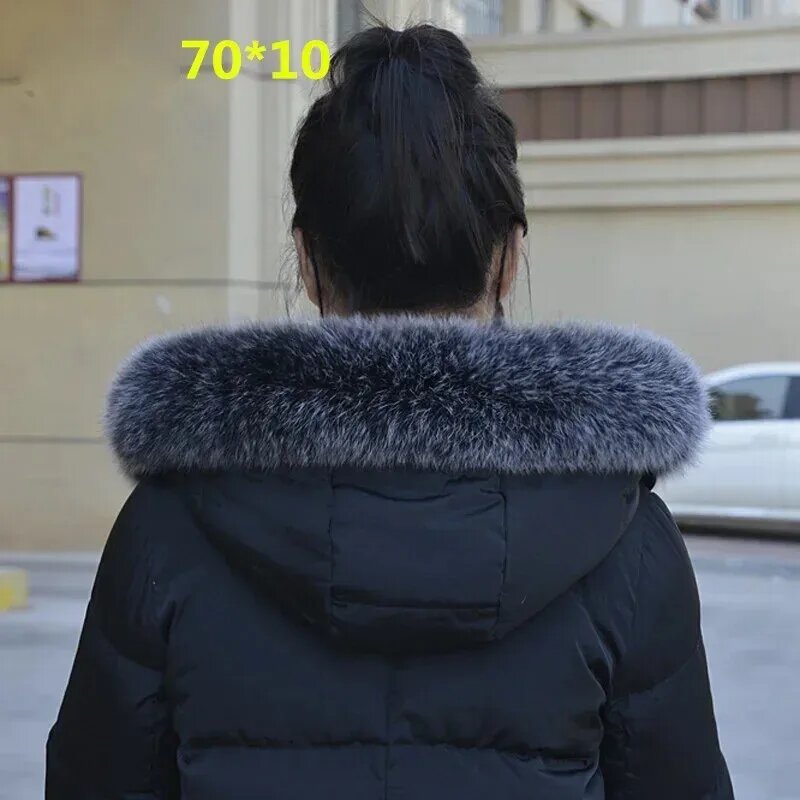 Qearlstar Женщины 100% натуральный лисий мех воротник 10 см ширина мужчины дети реальный мех воротник шарфы белый черный,120,9, натуральный мех,70, черный/белый, SKU00303