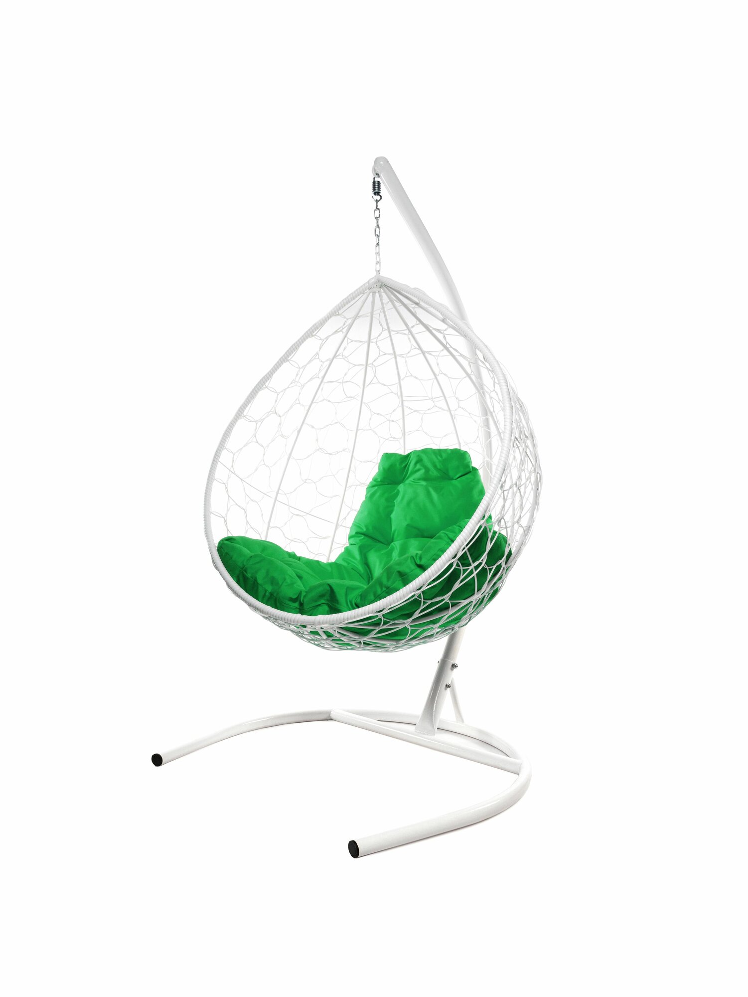 Подвесное кресло "Капля" белое с зелёной подушкой