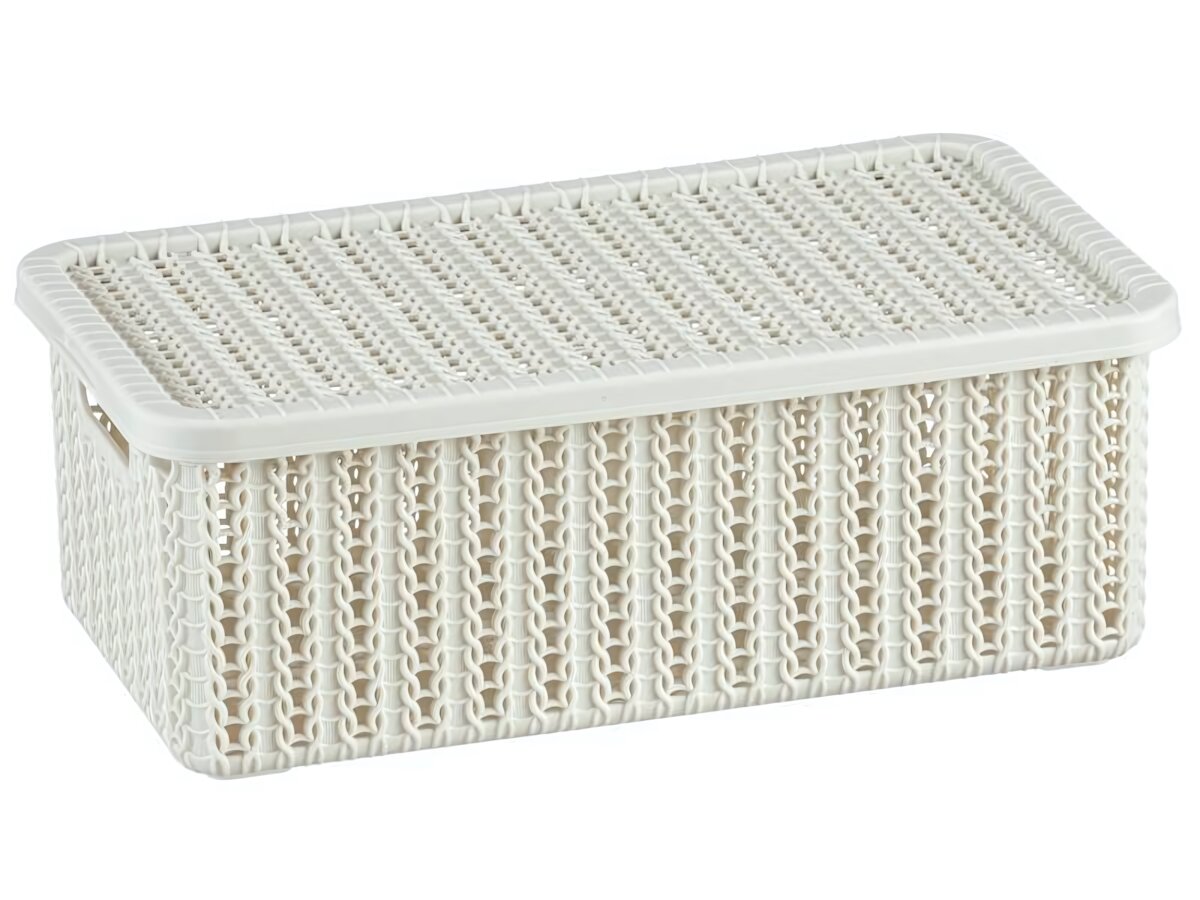 Корзина 6л Вязание с крышкой, белый ротанг, практичное хранение и уют