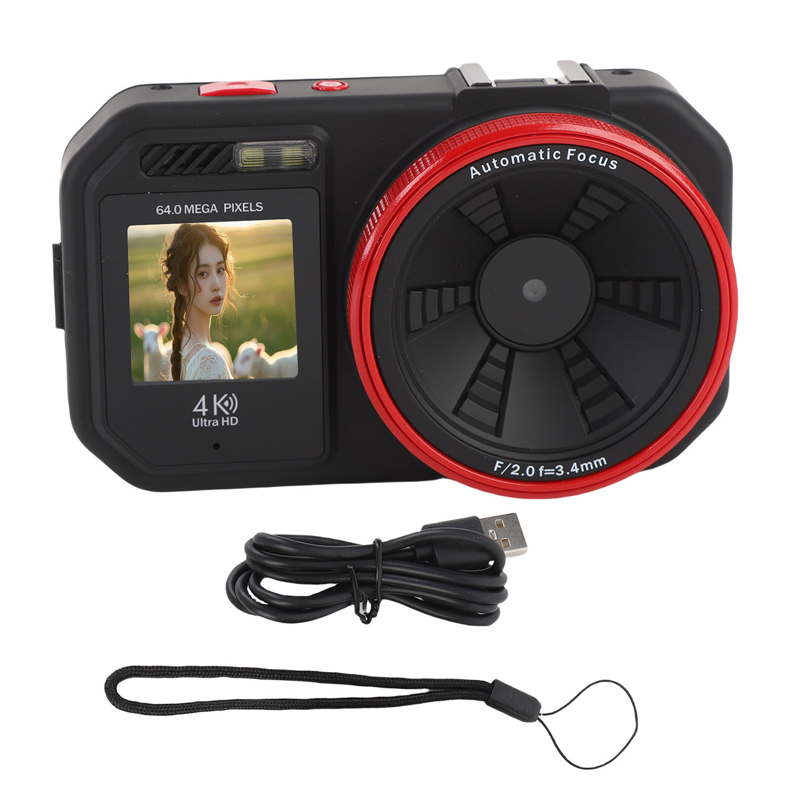 Цифровая камера 64 -мегапикса высокого разрешения 2,8 -дюймовый HD -экран 18x цифровой Zoom AutoFocus Портативная компактная камера для школьных путешествий Black
