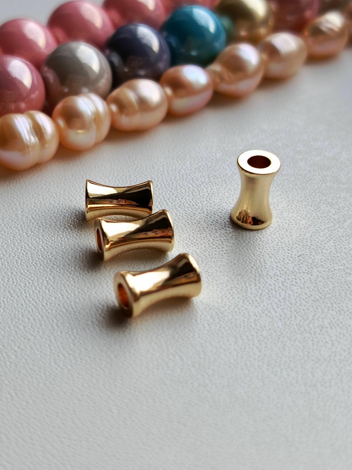 Разделители для бусин Трубочка 4 шт. Латунь, позолота. Корейская фурнитура для бижутерии, украшений