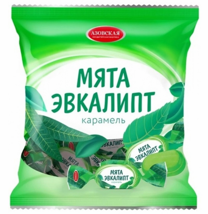 Конфеты Азовская Кондитерская фабрика карамель леденцовая со вкусом Мята-Эвкалипт, 250 гр
