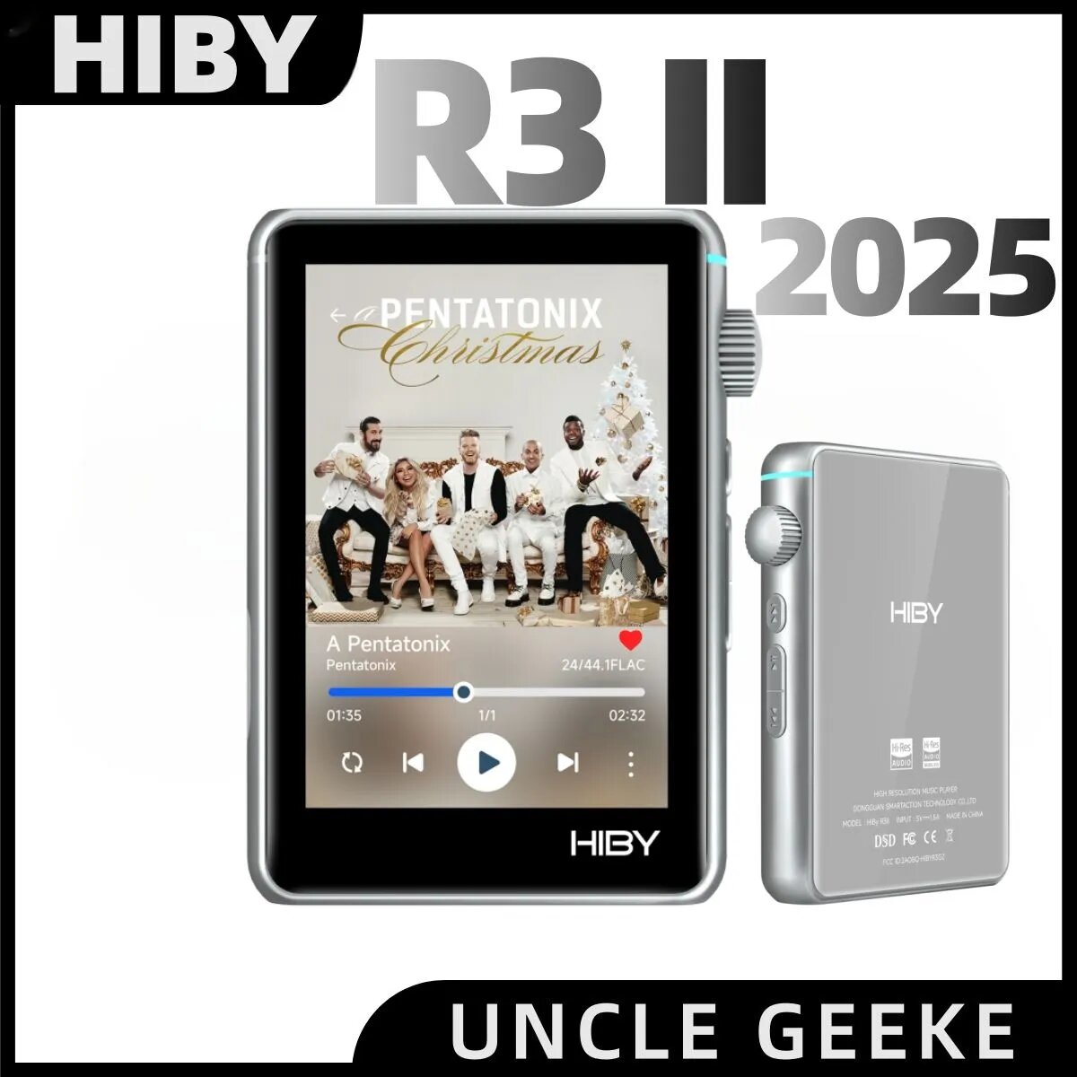 HiBy MP3-плеер R3 II 2025 без диска, серебристый