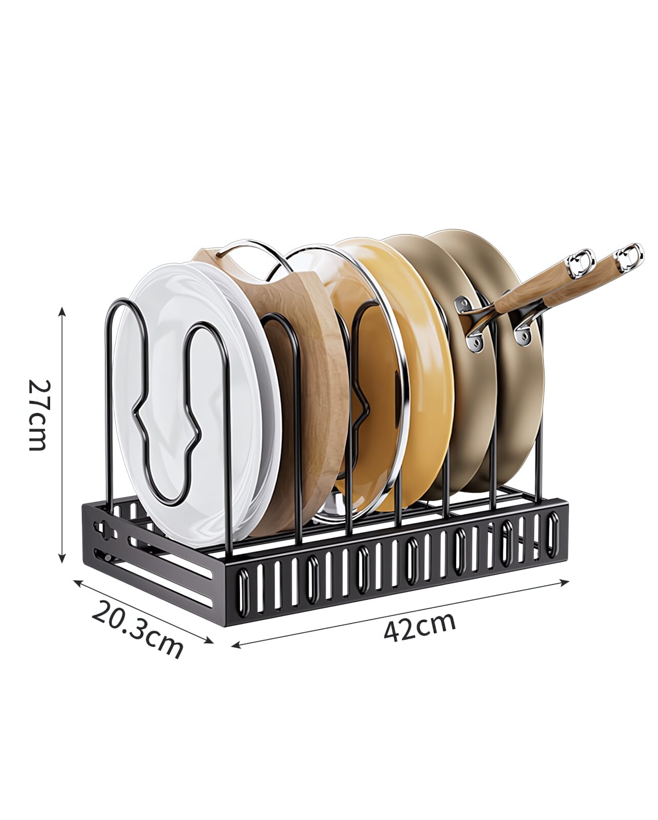 Держатель для сковородок, крышек, горизонтальный, 42 см, цвет черный