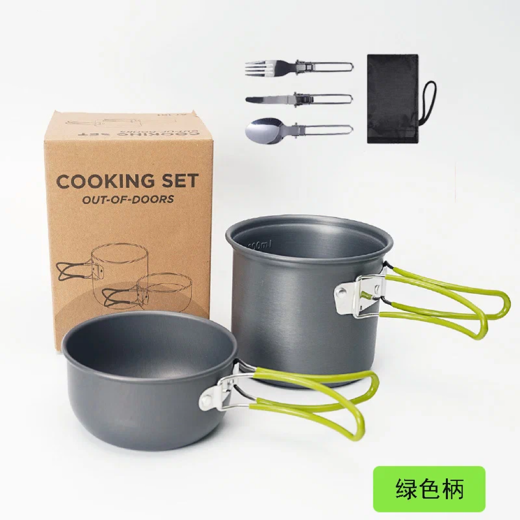 Комбинированный походный набор кастрюль, переносной для 1-2 человек, плита для пикника, набор посуды, зеленый
