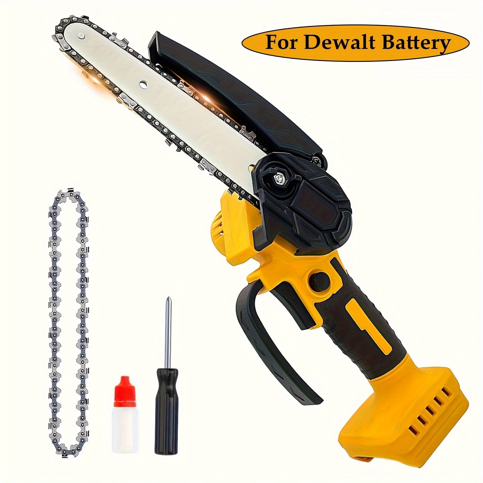 6-дюймовая беспроводная цепная пила, электрическая мини-цепная пила, совместимая с аккумулятором Dewalt, вращающаяся защитная бочка 0-130°, 2 цепи и маленькая отвертка для обрезки веток деревьев,