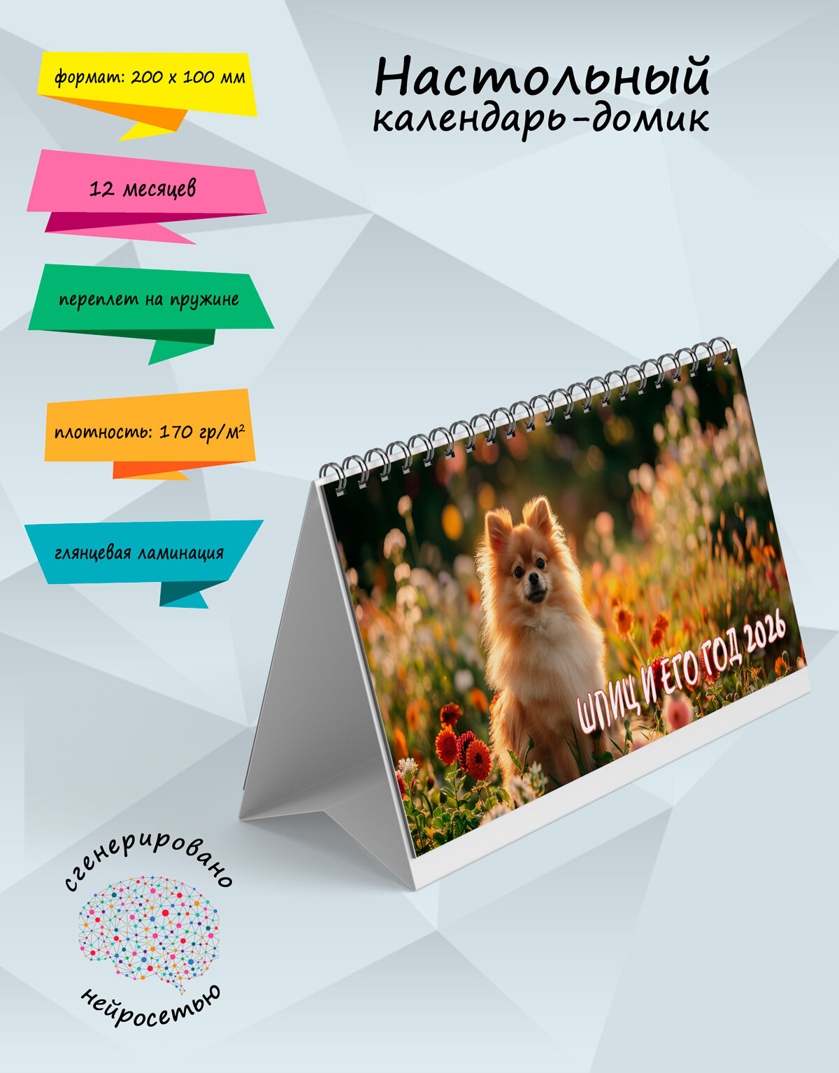 Настольный календарь-домик Шпиц и его год на 2026 год