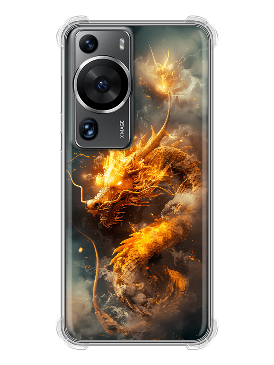 Чехол для Huawei P60, Huawei P60 Pro с принтом Золотой дракон (Хуавей П60, Хуавей П60 Про)