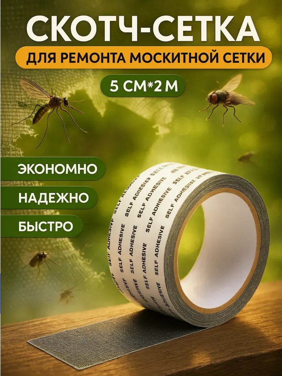 Клейкая лента для ремонта москитной сетки 5х200см