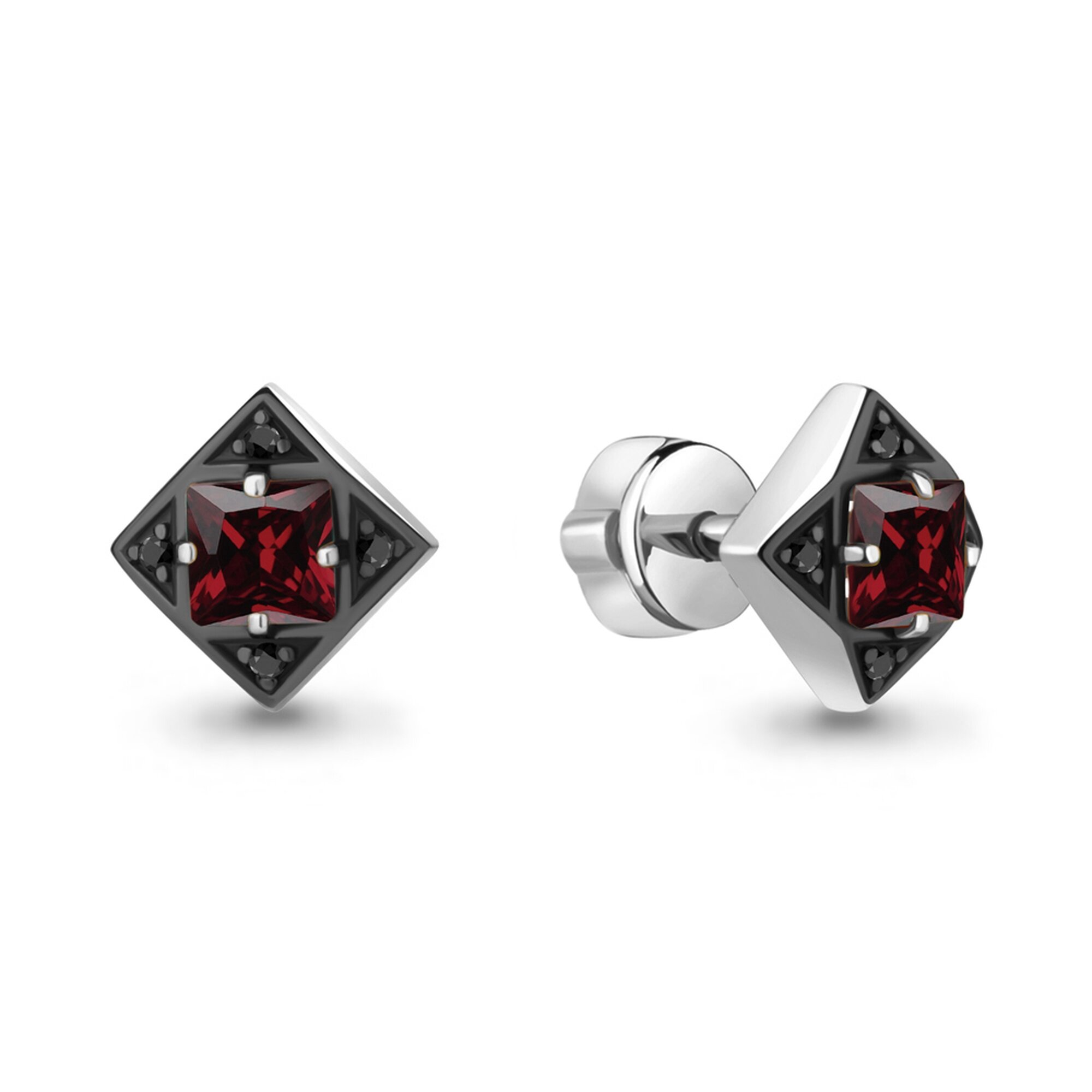 Серьги пусеты, серебро, 925 проба, родирование, гранат, кристалл