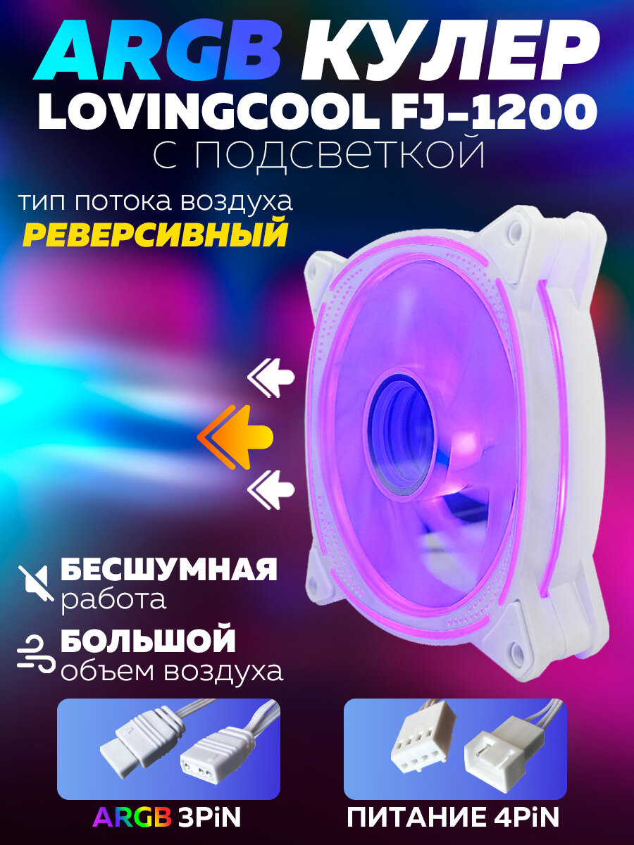 Белый Корпусный вентилятор для Компьютера Кулер Пк Lovingcool FJ-1200 120мм ARGB Реверсивный
