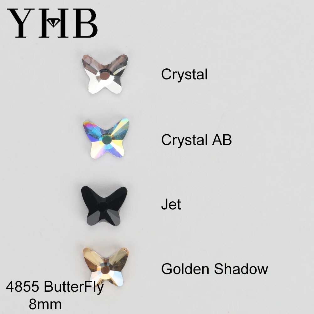 Стразы YHB бабочка 8mm, золотая тень