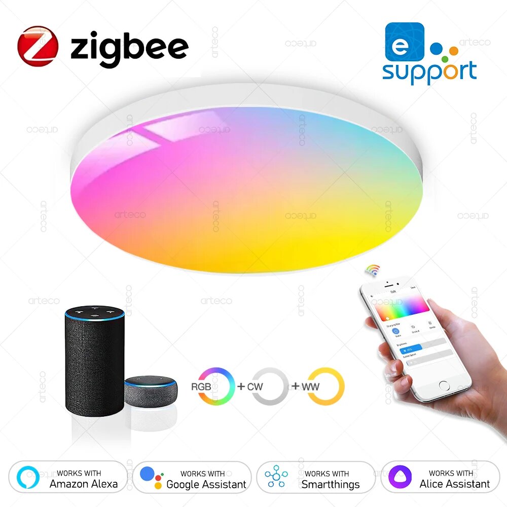 EWelink Zigbee 3.0 Умный потолочный светильник 24 Вт RGBCW Светодиодный потолочный светильник Гостиная Украшение дома Умная лампа для Alexa Google Home, 24W, Zigbee