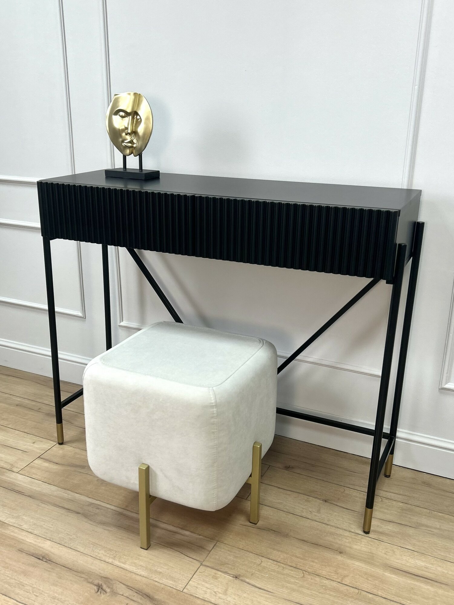 Туалетный столик консольный черный, эмаль мдф 104х36х87 см, консоль в прихожую узкая с ящиками, Вельвет