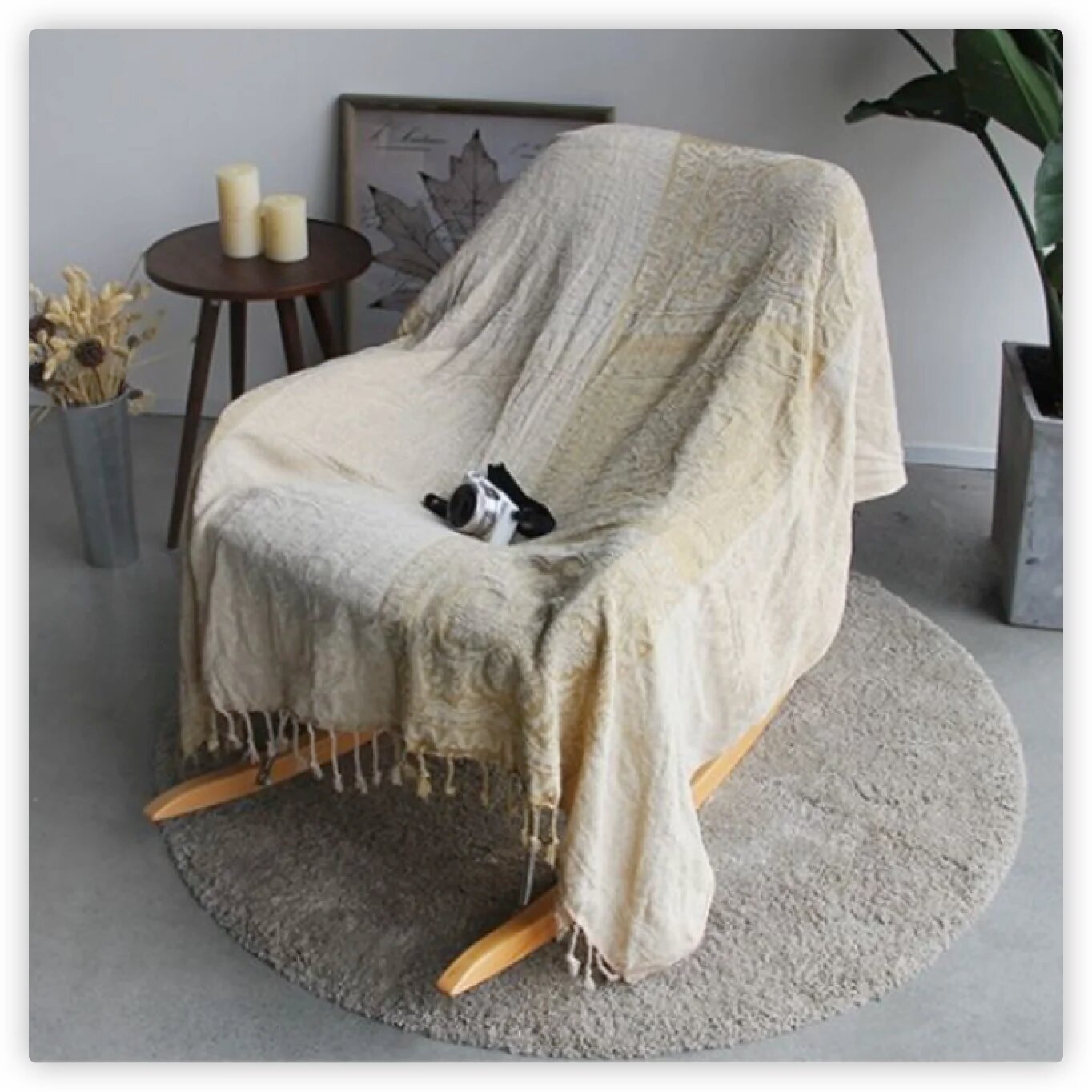 Покрывало текстильное в ретро стиле для дивана, покрывало в средиземноморском непальском стиле, плед в стиле пэчворк, тяжелое покрывало для дивана, 220x260 см, BEIGE, 220x260cm