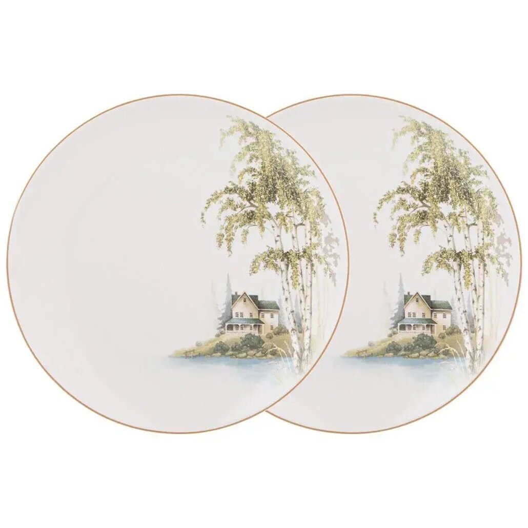 Тарелки закусочные Lefard «Березки», набор из 2 шт, 20,5 см, фарфор, белые с золотистой каймой