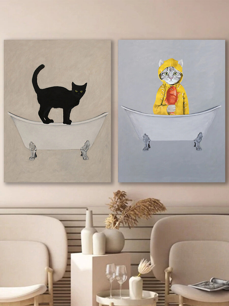 Модульные картины на стену / диптих - "Забавные котики", картина 2 шт, модуль 40х60 см